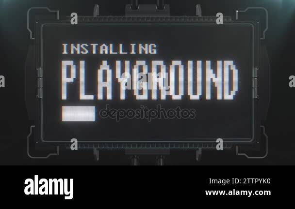 retro videogame playground text on futuristic tv glitch interference screen animation seamless ...