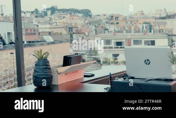 ROME, ITALY - DECEMBER 30, 2017: People socializing at Up Sunset bar ...