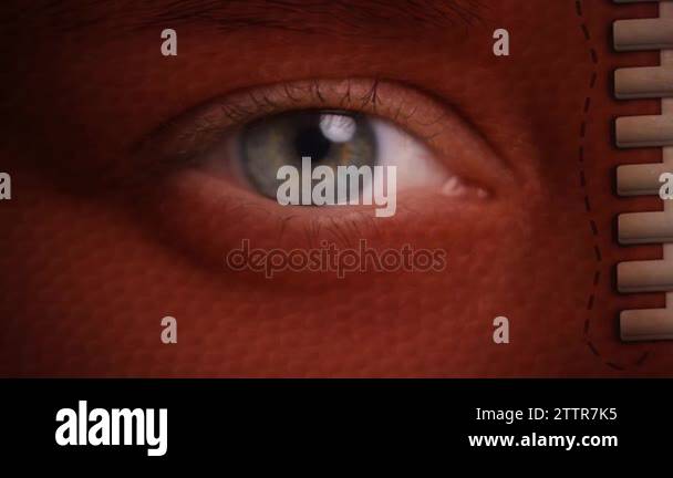 Football Fan Eye 4K features a close-up on the eye of a male face with ...