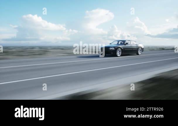 Black luxury car on road, highway. Daylight. Very fast driving ...