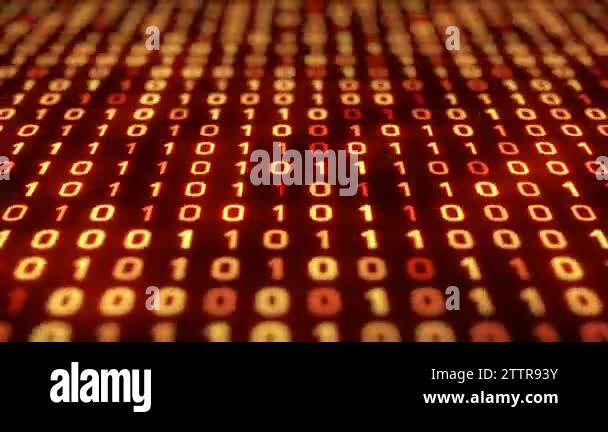Technology gold background with binary code moves downwards on digital ...
