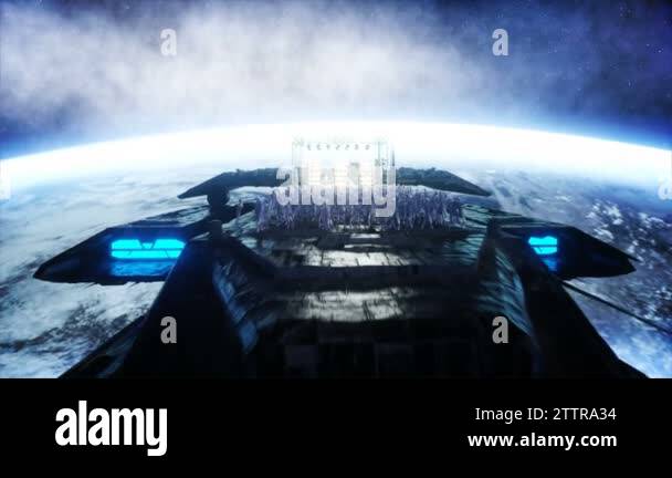 Alien rock party on space ship. Concert. Guitar, bass and drum play ...