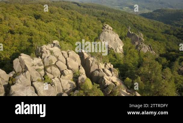 Aerial view to Dovbush Rocks in Bubnyshche - a legendary place, the ...