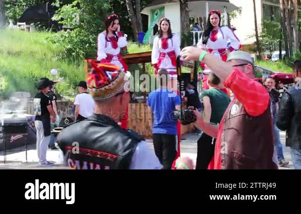 UKRAINE, KANEV, JUNE, 2017:Beautiful girl on stilts in Ukrainian ...