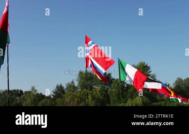 Flags of different states sway on wind.Lots of flags of different ...
