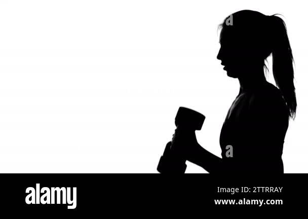 on a white background, a shadow, a black outline of a female figure ...