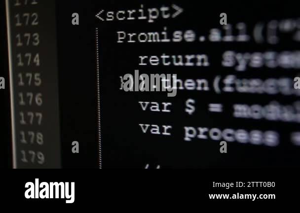 The display of the text flow of the source code instructions for a computer program on the PC ...