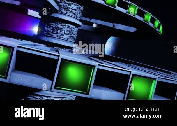 3d animation of an alien space station orbiting a distant star system ...