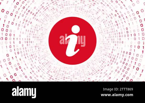 Red information icon form red binary tunnel on white background. Seamless loop. More icons and ...