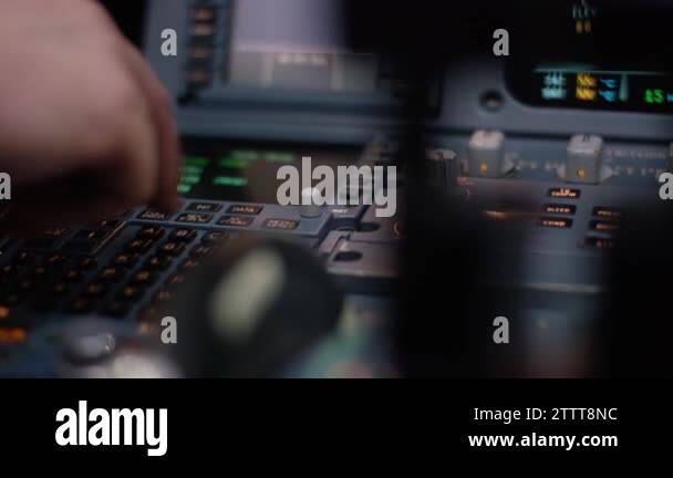 Panel of switches on an aircraft flight deck. Autopilot control element ...