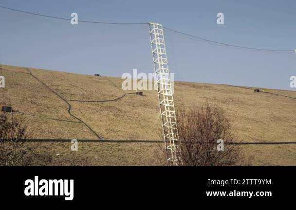 Garbage dump, landfill of municipal waste with protective net on steel ...