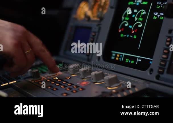 Autopilot control element of an airliner. Panel of switches on an ...