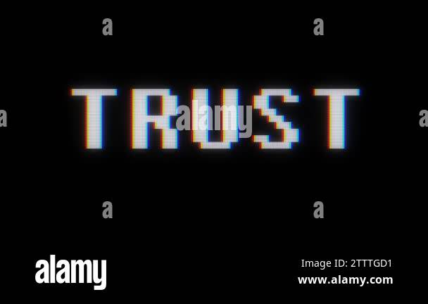 retro digital font trust word text on old tv lcd glitch interference ...
