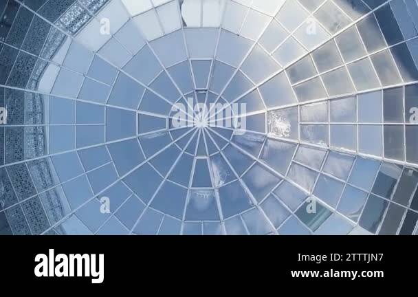 Top view on Structural glass facade curving roof of fantastic office ...