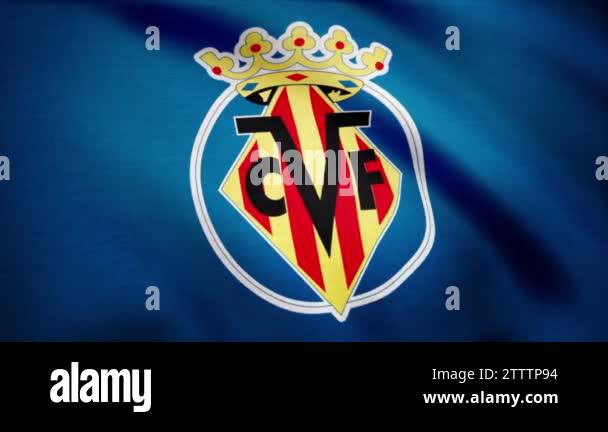 FC Villarreal flag is waving on transparent background. Close-up of ...