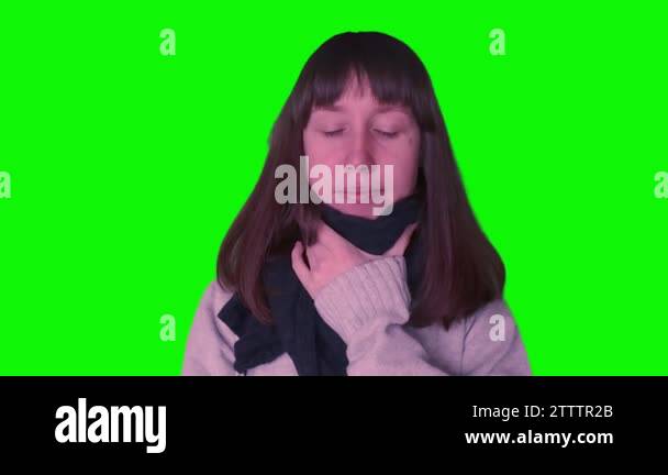 Young white caucasian millennial girl walks in blowing your nose on ...