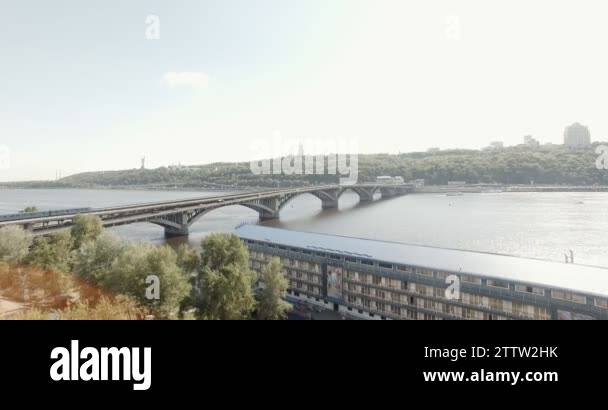 Aerial of the south bridge, city Kyiv Ukraine. South Bridge city of ...