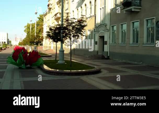 Soviet Street in central part of Minsk, Belarus, one of busiest in city ...