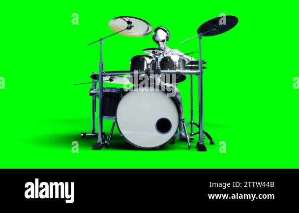 Funny alien plays on drums. Realistic motion and skin shaders. 4K green ...
