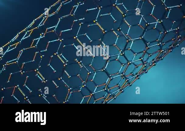 Graphene atom nanostructure loopable animation. Nanotube in form of ...