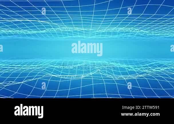 Abstract white flowing 3D grid on blue background. Seamless loop. 4K ...