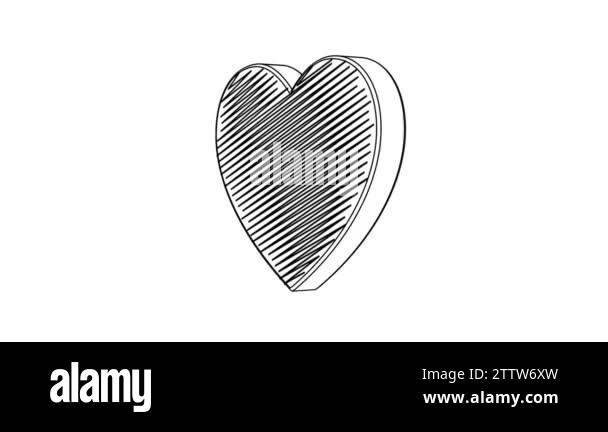 Isolated hand drawn heart symbol rotating on the white background ...