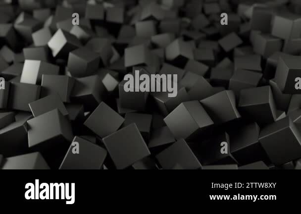 Black white 4k 3D animation from a pile of abstract cubes rolling and falling from top to bottom ...