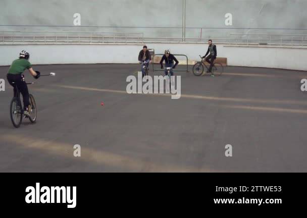 March 17, 2019. Ukraine, Kiev. Bike polo game. group of people team on ...