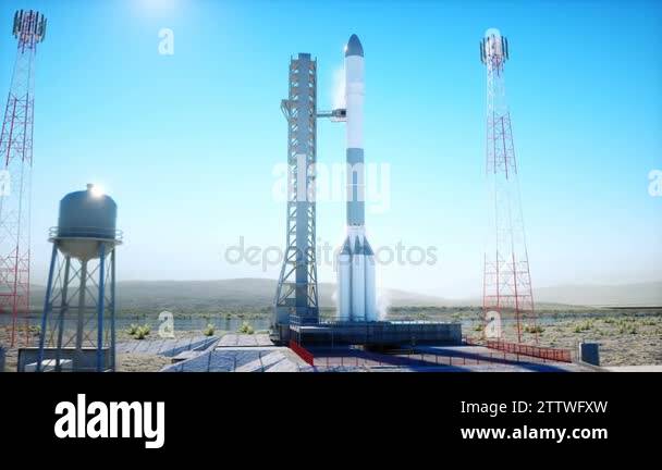 Rocket before the start animation. Space launch system. Realistic 4k ...