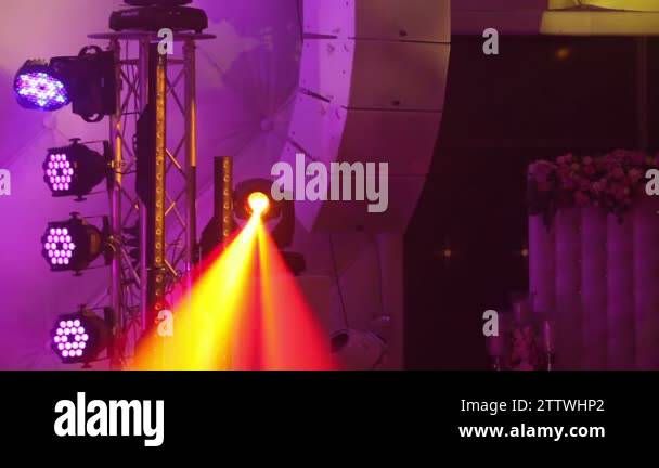 Stage lights at the concert with fog, Stage lights on a console ...