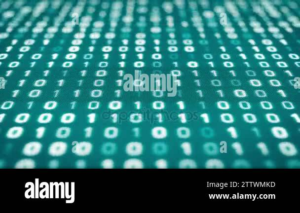 Technology cyan background with binary code moves downwards on digital screen. Seamless loop ...