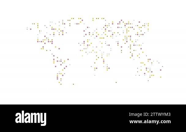 Dotted abstract world map. Dotted world map animation. Multicolor and ...