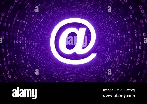 White email icon form purple binary tunnel on purple background ...