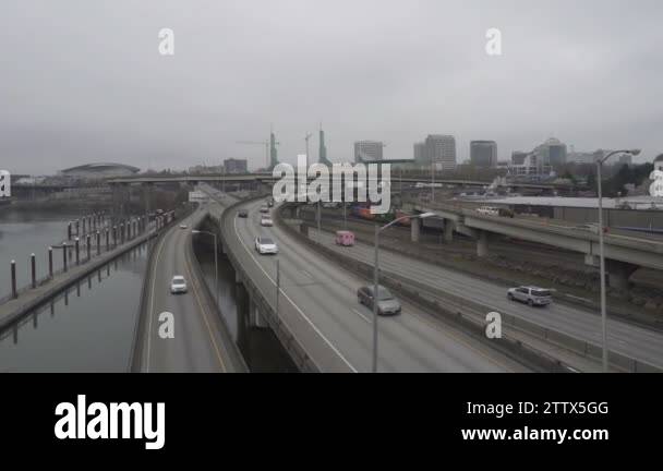 Ultra high definition 4k panning video of freeway traffic along ...