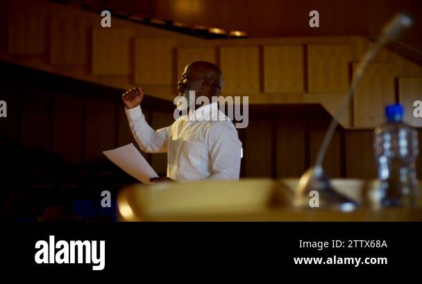 Side view of senior African American businessman practicing speech in ... Side view of senior African American businessman practicing speech in ...