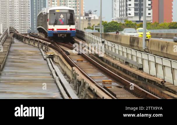 BANGKOK - APR 12: BTS sky train arrives on a station on Apr 12, 2013 in ...