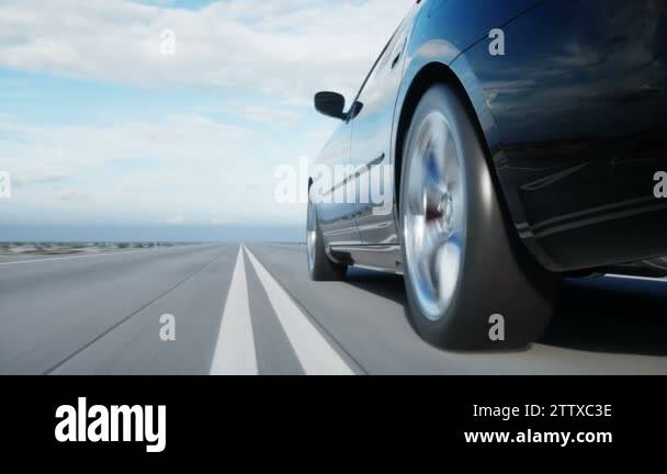 Black luxury car on road, highway. Daylight. Very fast driving ...