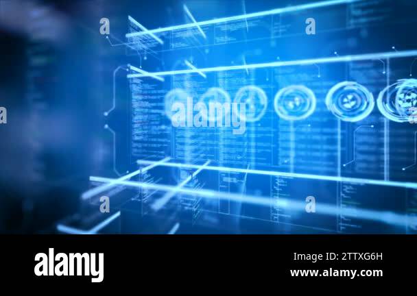 4K Animation UI User Interface with data HUD pi bar text box table and ...