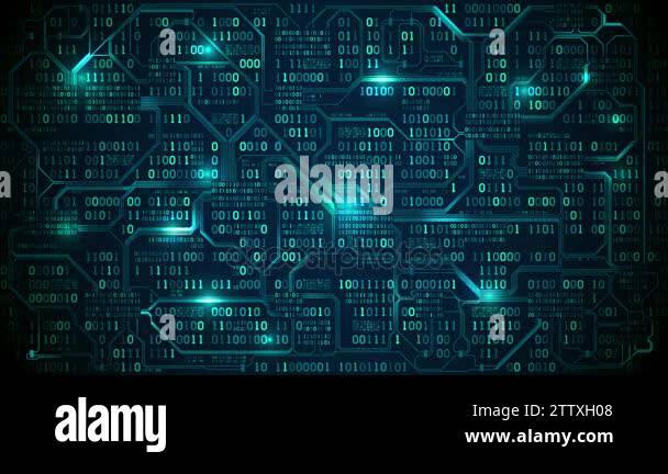 Abstract Futuristic Electronic Circuit Board With Binary Code Neural Network And Big Data An