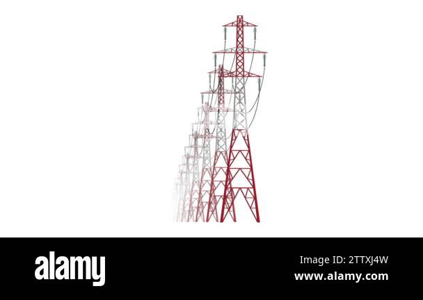 Vector high voltage pylons on white background in a row. Isolated ...