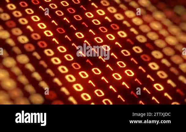 Technology gold background with animated strokes of binary code on digital screen. Seamless loop ...