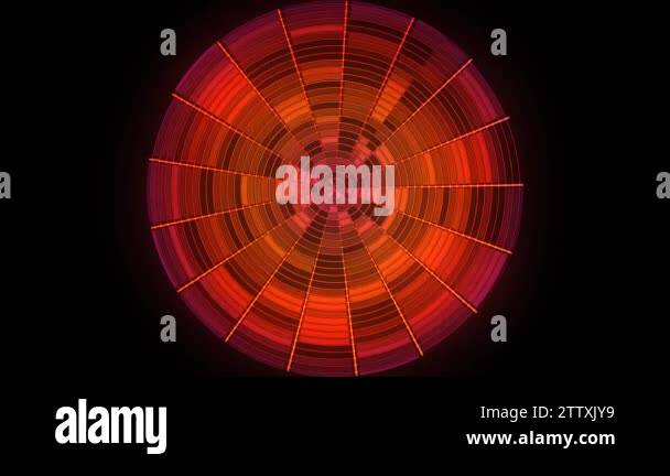 Abstract red circle devided into sectors rotating and shimmer endlessly ...