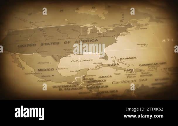 Vintage World Map Flight Over Background/ 4k animation of a vintage ...