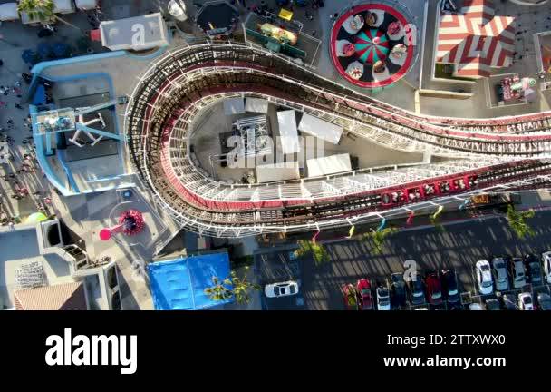 Aerial view of iconic Giant Dipper roller coaster in Belmont Park, an ...