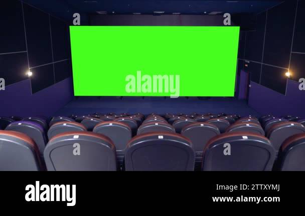 Cinema hall, cinema, movie hall. Big chroma key screen in the cinema ...