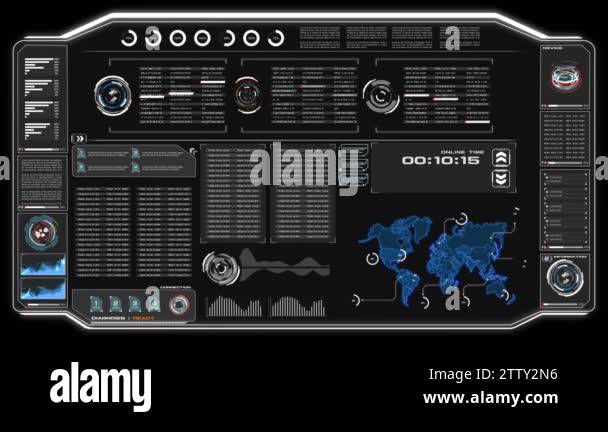 4K Animation UI User Interface with world map data HUD pi bar text box ...