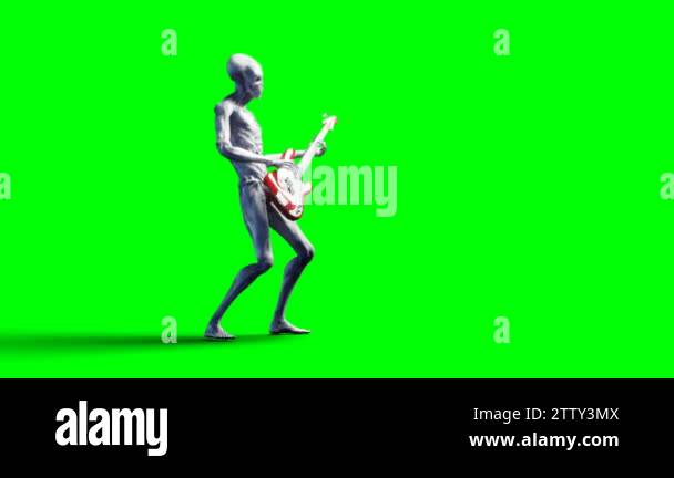 Funny alien plays on bass guitar. Realistic motion and skin shaders. 4K ...