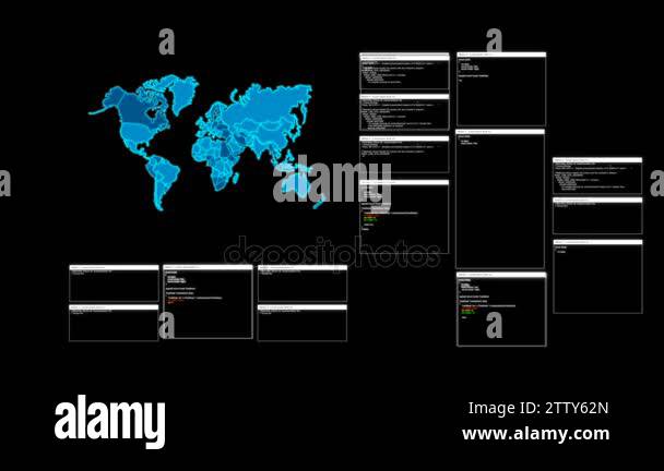 4K Animation UI User Interface with world map data HUD pi bar text box ...