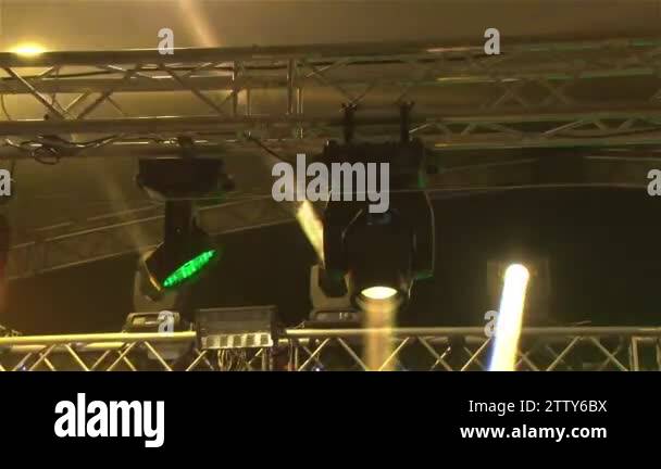 Stage lights at the concert with fog, Stage lights on a console ...