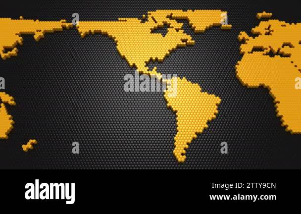 Hexagons Formed A Map Of The Earth. Black background, loop, 4 in 1 ...